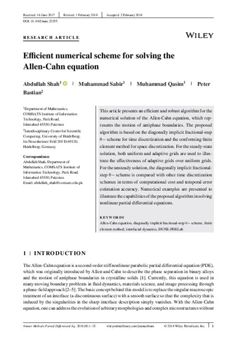 pdf efficient numerical scheme for solving the allen‐cahn equation