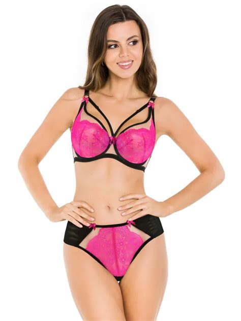 Black Brazilian Panties With Bright Pink Lace Mediolano Fluo 19155