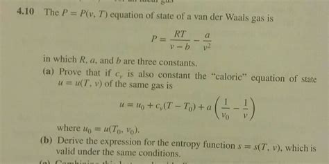 solved 4 10 the p p v t equation of state of a van der