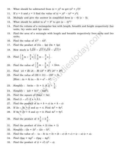 Algebraic Equations Grade 8
