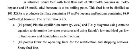 Solved A Saturated Liquid Feed With Feed Flow Ra SolutionInn