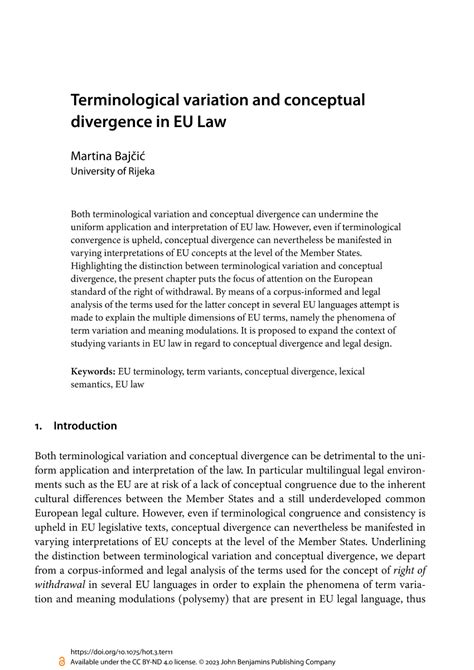 Pdf Terminological Variation And Conceptual Divergence In Eu Law