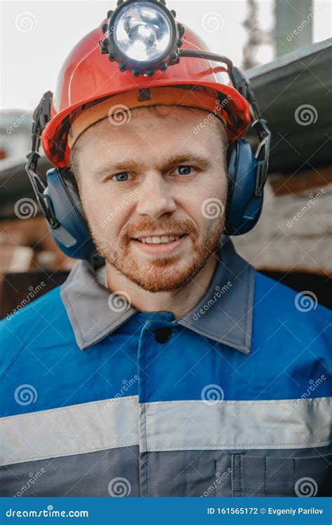 Portrait Miner Coal Man In Helmet With Lantern In Underground Mine Concept Industrial Engineer