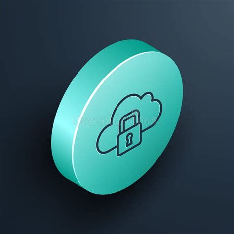 Isometric Line Cloud Computing Lock Icon Isolated On Black Background Security Safety