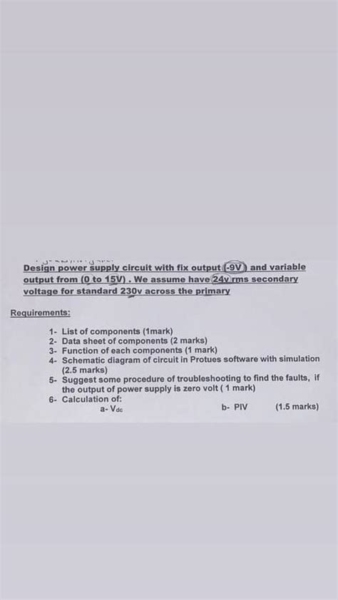 Solved Design Power Supply Circuit With Fix Output 9 V Chegg Com