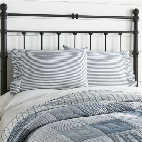 Sawyer Mill Blue Ticking Stripe King Ruffled Pillow Case Set Of 2