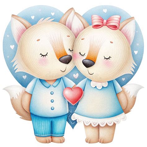 Cute Wolf Couple Valentines Day Love Adorable Cartoon Wolf Couple