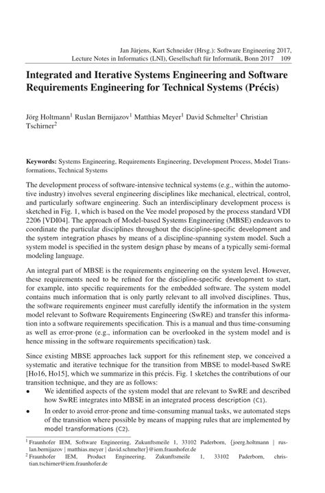 Pdf Integrated And Iterative Systems Engineering And Software