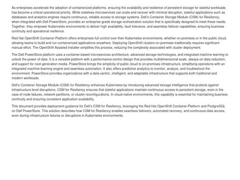 Executive Summary Protect Red Hat Openshift Stateful Applications