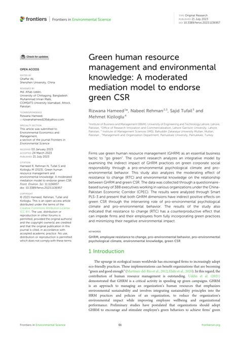 Pdf Green Human Resource Management And Environmental Knowledge A Moderated Mediation Model
