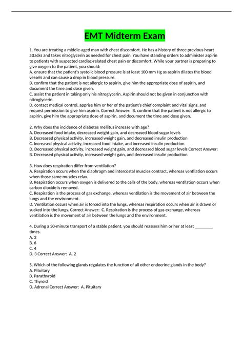 EMT Midterm Exam QUESTIONS AND ANSWERS EMT Stuvia US