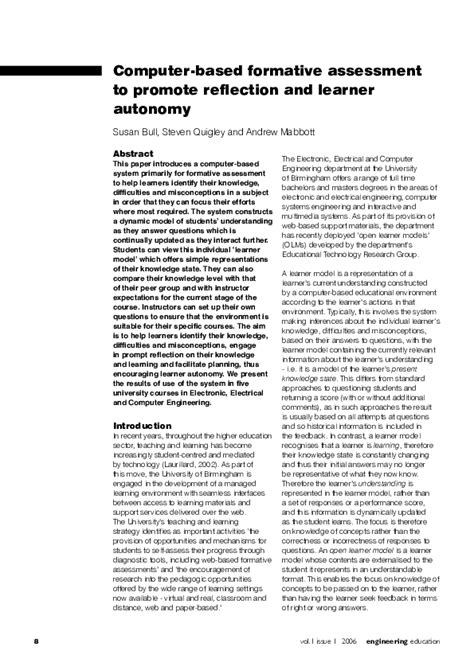 Pdf Computer Based Formative Assessment To Promote Reflection And