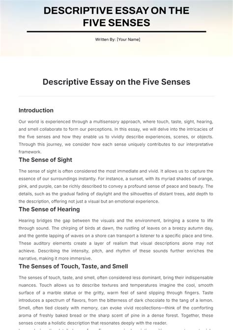 Descriptive Essay Using The Five Senses