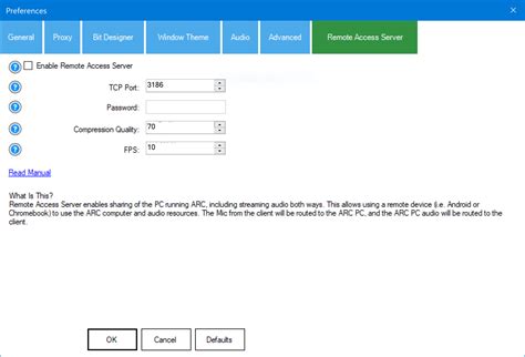 Remote Access Service Options Menu Using Arc Support Synthiam
