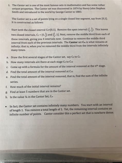 Solved 1 The Cantor Set Is One Of The Most Famous Sets In