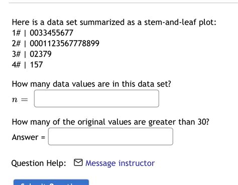 Solved Here Is A Data Set Summarized As A Stem And Leaf Plot 1