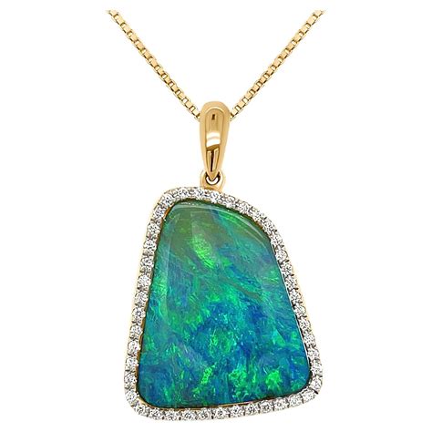 Natural Untreated Australian 6 65ct Boulder Opal Diamonds Necklace 18k