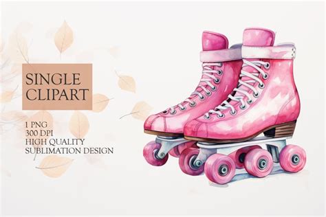 Watercolor Pink Roller Skates Clipart Sublimation 3175834