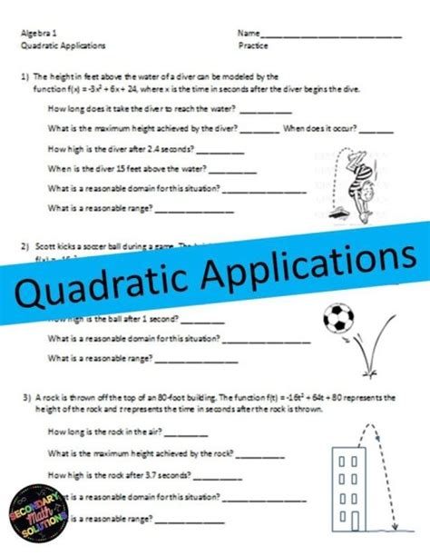 Real Life Applications Of Quadratic Equations Worksheet