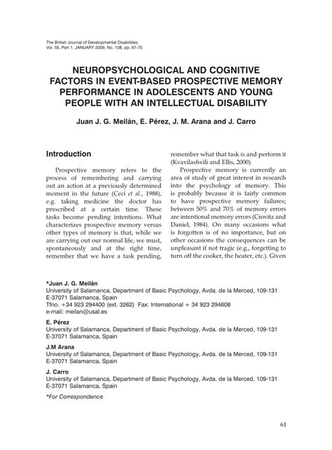 Pdf Neuropsychological And Cognitive Factors In Event Based Prospective Memory Performance In
