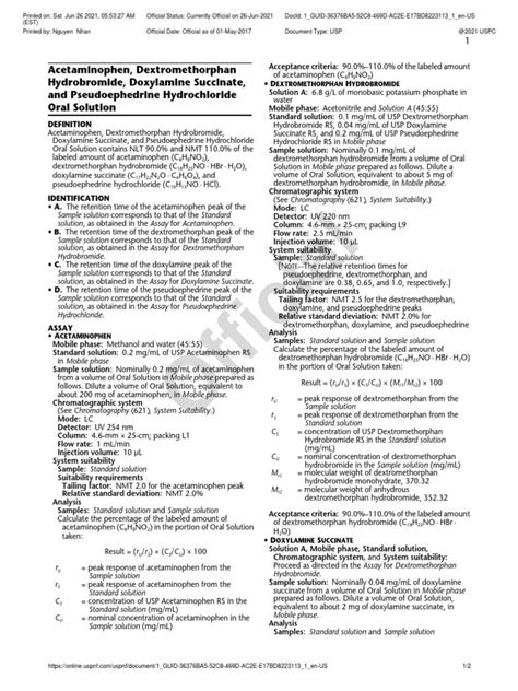 Acetaminophen Dextromethorphan Hydrobromide Doxylamine Succinate And