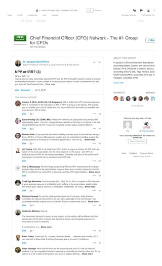 NPV Or IRR CFO Network LinkedIn Discussion PDF