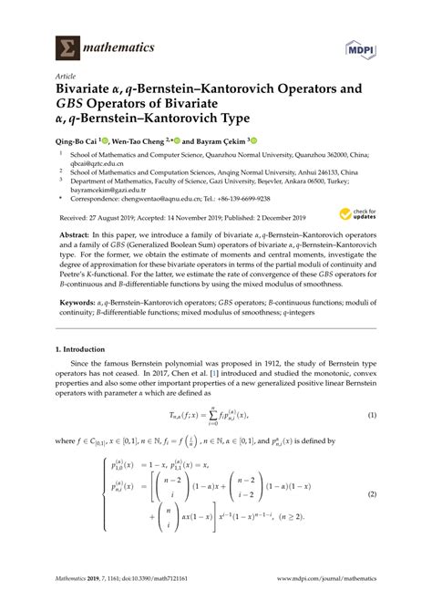 Pdf Bivariate αq Bernsteinkantorovich Operators And Gbs Operators