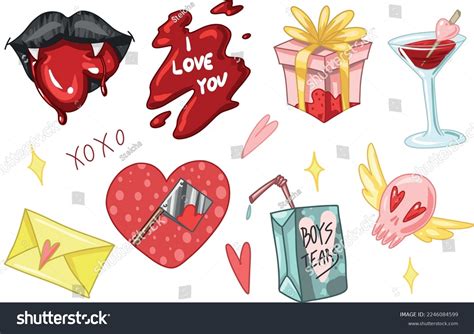 Set Creepy Valentine Clipart Spooky Valentine Stock Vector Royalty