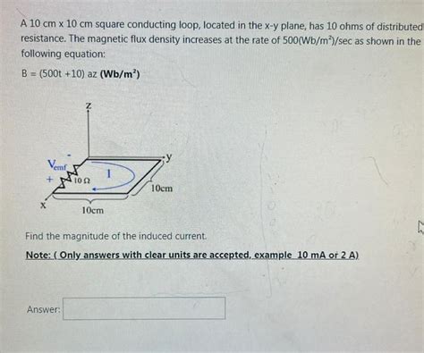 Solved A Cm Cm Square Conducting Loop Located In The Chegg Com