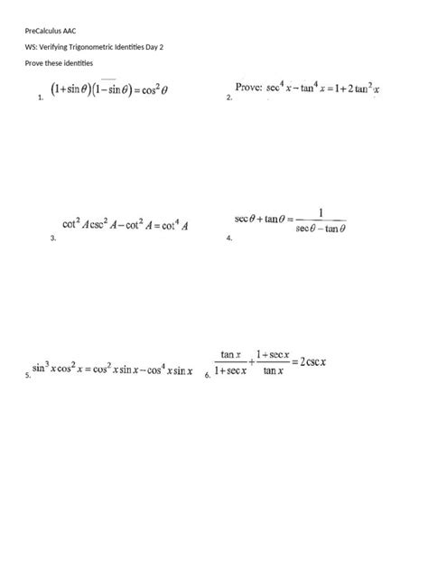 Ws Day 2 Verifying Trig Identities Pdf