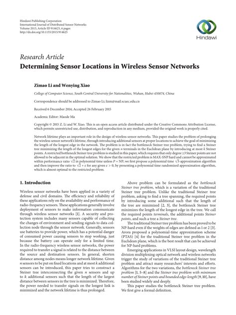 pdf determining sensor locations in wireless sensor networks