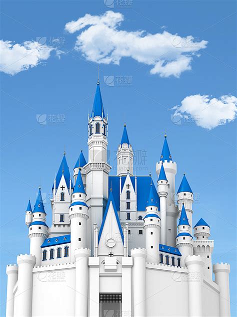 欧洲城堡蓝色屋顶3D插图