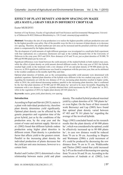 Pdf Effect Of Plant Density And Row Spacing On Maize Zea Mays L