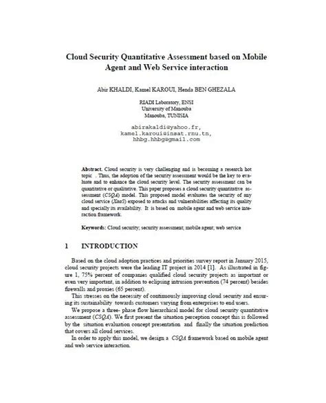 Pdf Cloud Security Quantitative Assessment Based On Mobile Agent And