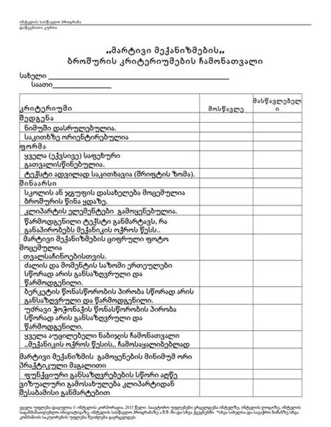 ბროშურის შეფასების რუბრიკა Doc