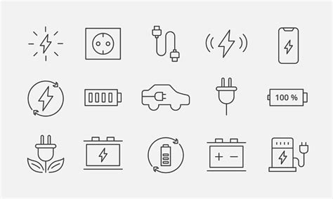 충전 라인 아이콘 세트 배터리 에너지 전력 개념 벡터 일러스트 레이 션 무선 충전기에 대한 스톡 벡터 아트 및 기타 이미지