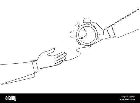 Single One Line Drawing Hand Gives Alarm Clock To Colleague Submit