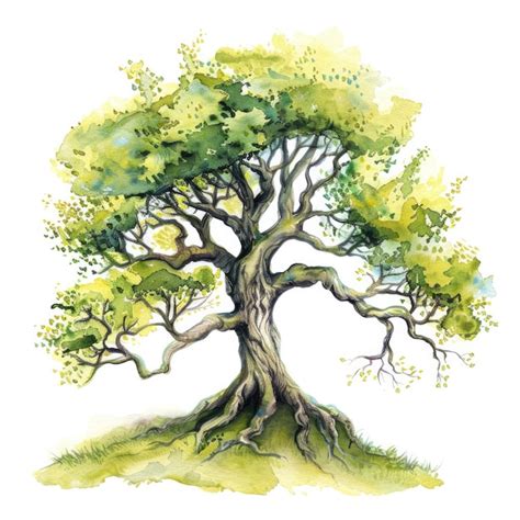 Premium Photo A Drawing Of A Tree With A Green And Yellow Leaves