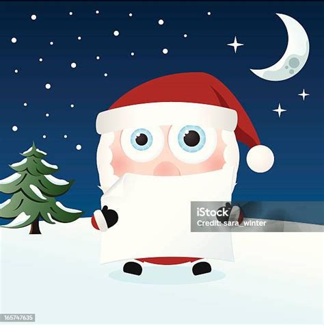 Santa Bermata Besar Memegang Kertas Kosong Di Lanskap Musim Dingin