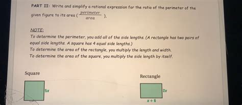 Solved PART II Write And Simplify A Rational Expression For The Ratio