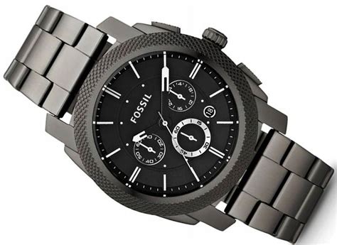 Fossil Machine Chronograph Black Dial Grey Steel Strap Watch For Men