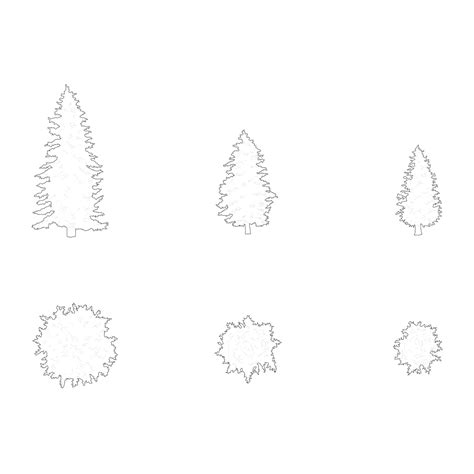 Pine Trees Silhouettes Dwg Cad Blocks In Plan And Elevation 24 Pieces Cadnature
