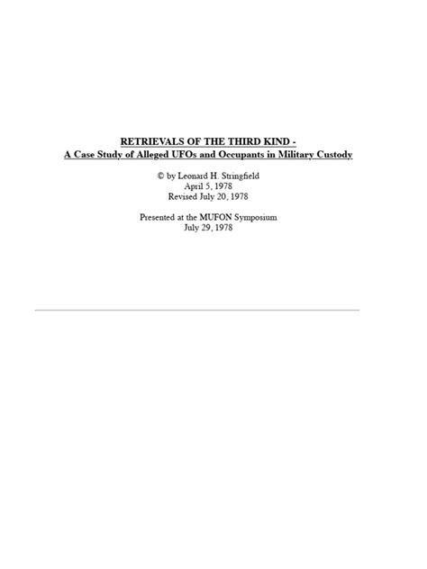 Ufo Crash Retrievals Status Reports 1 Vii Leaonard Stringfield