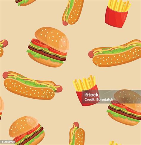 패스트 푸드 원활한 패턴 햄버거 벡터 템플릿 배경 일러스트 0명에 대한 스톡 벡터 아트 및 기타 이미지 0명 배경 주제 벡터 Istock