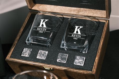 Personalized Whiskey Glass Set With Engraved Wooden Box Engraved