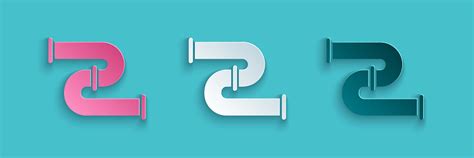 파란색 배경에 격리 된 종이 컷 산업 금속 파이프 아이콘 다양한 모양의 파이프 라인 부분을 배관합니다 종이 아트 스타일 벡터 일러스트레이션 3차원 형태에 대한 스톡 벡터