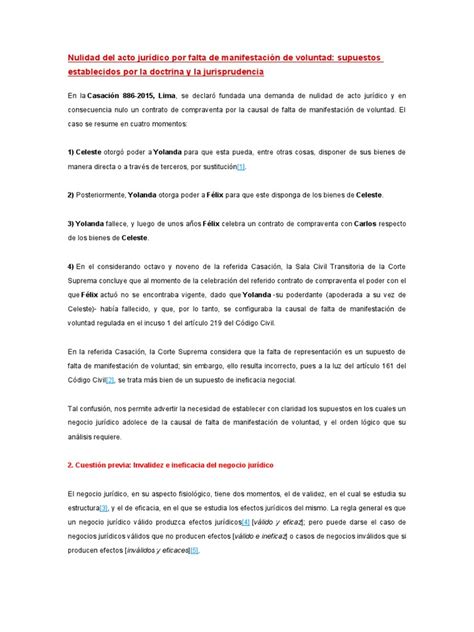 Nulidad Del Acto Jurídico Por Falta De Manifestación De Voluntad Pdf