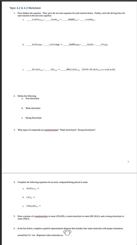 Net Ionic Equations Worksheet
