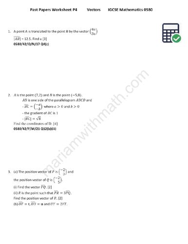 Vectors Igcse Mathematics 0580 Past Papers Worksheet Teaching Resources