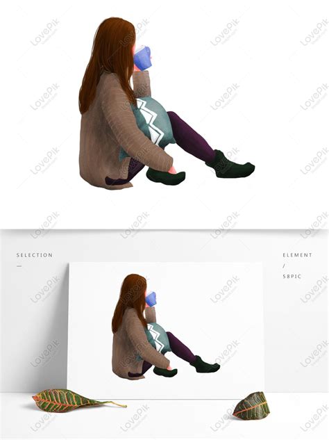 바닥에 앉아있는 최소한의 소녀 마시는 물 오리지널 요소 일러스트 Png 및 벡터 이미지 무료 다운로드 Lovepik